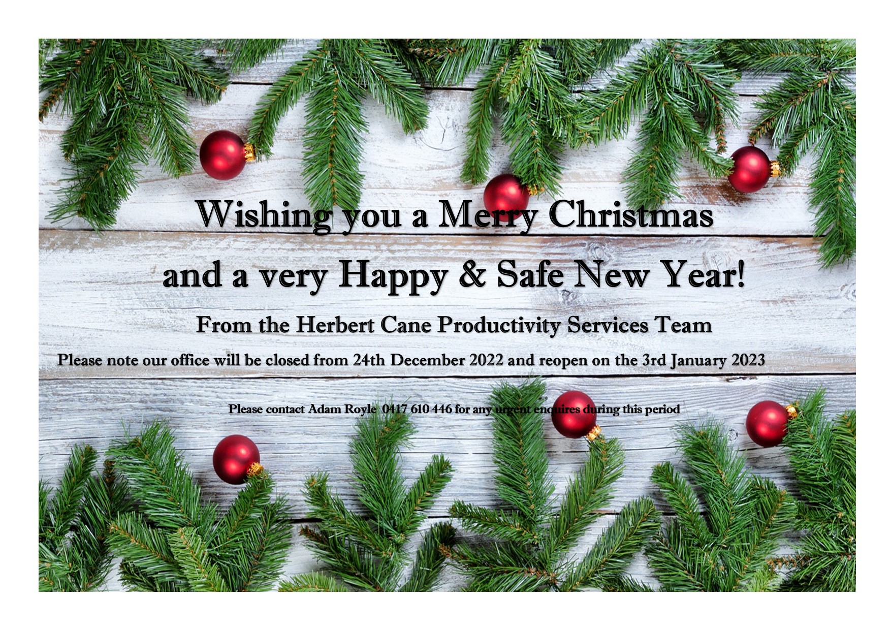 HCPSL Christmas Closure Period | HCPSL